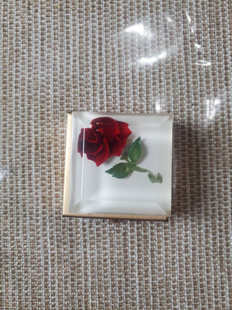 Vintage Rose Trinket Box Hand Carved and Colored by Bircraft Pill Box ...