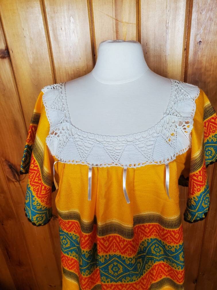 Vintage Serape Robe Poncho Embroidered Yellow Mixed Colors From Mexico ...