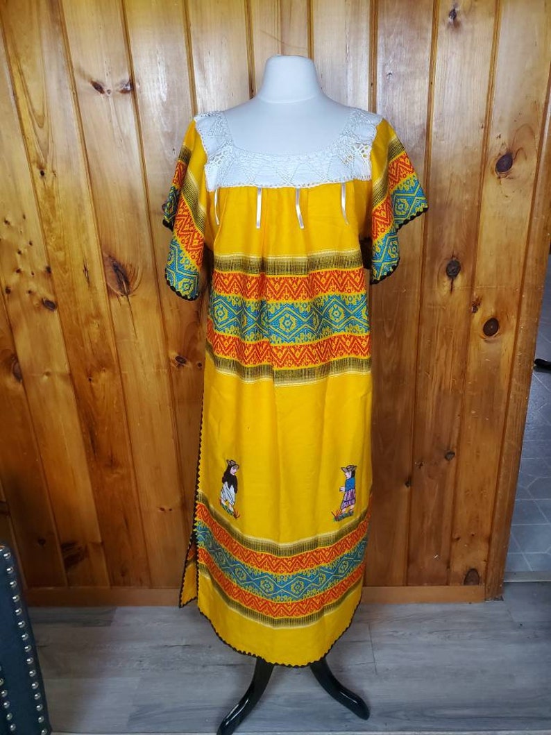 Vintage Serape Robe Poncho Embroidered Yellow Mixed Colors From Mexico ...