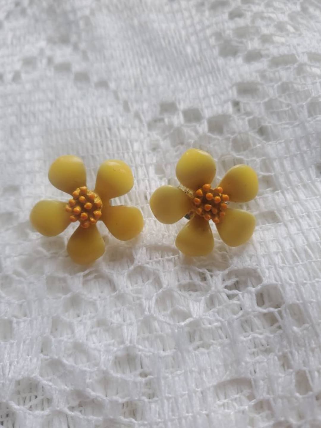 Mustard Yellow Flower Earrings