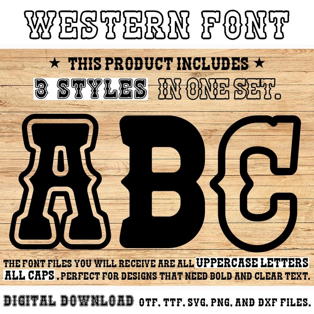 Western Font Bundle - Wild West Alphabet, Cowboy Font Styles ,svg, Dxf ...
