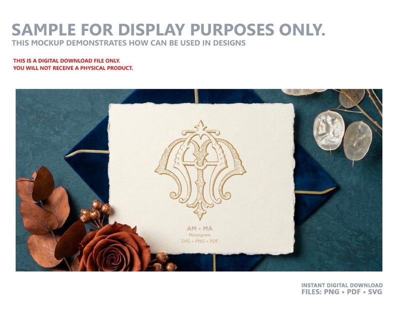 Interlocking AM Wedding Monogram (also for MA), Vintage Style Digital ...