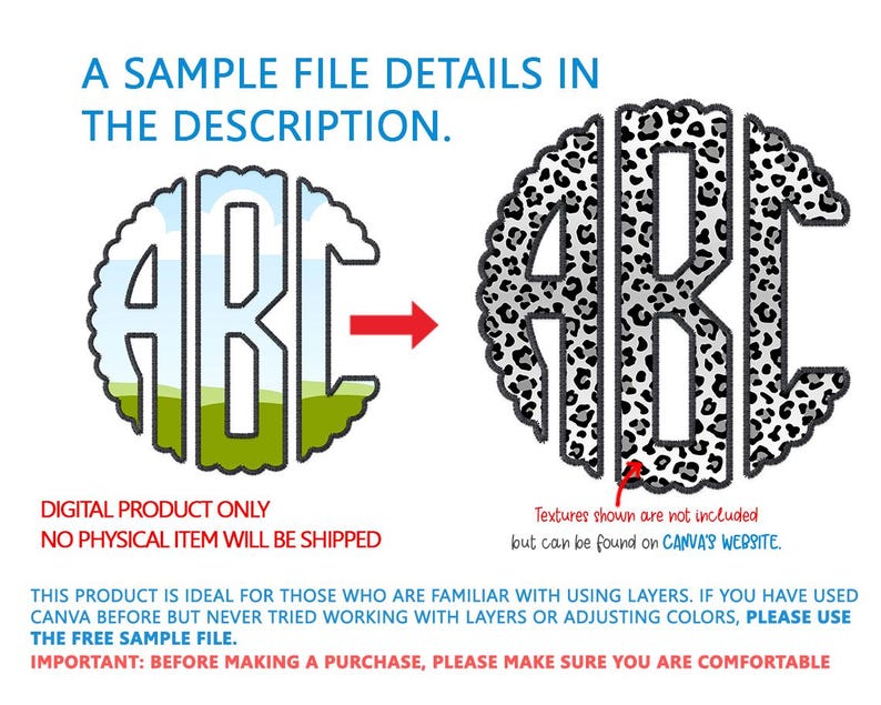 Scalloped Monogram Canva Frame Template - Customizable Sublimation Faux ...