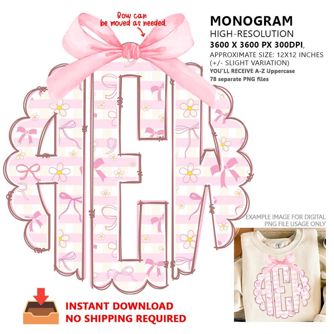 Doodle Monogram and Pink Bows - Full Alphabet Monogram PNG, Custom Name ...