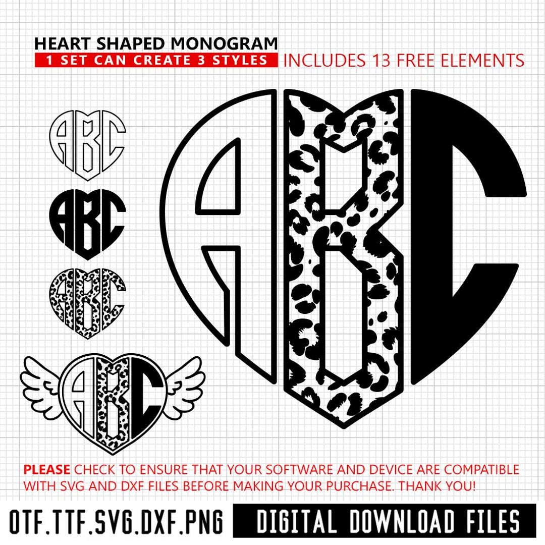 Heart Shaped Monogram Font, TTF, OTF, SVG, Png Alphabet,personalized ...
