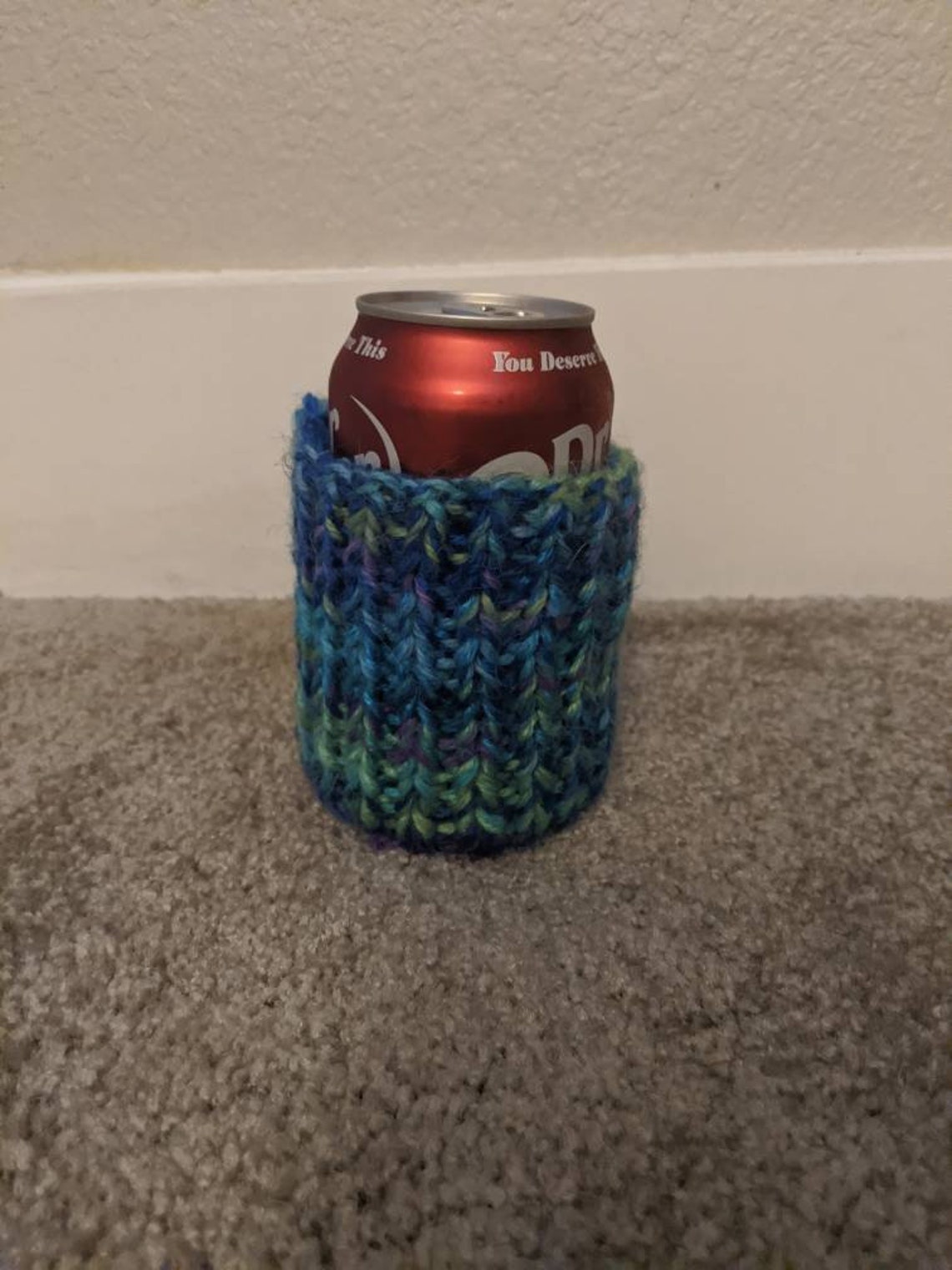 Multicolored Blue Knitted Can Cozies - Etsy