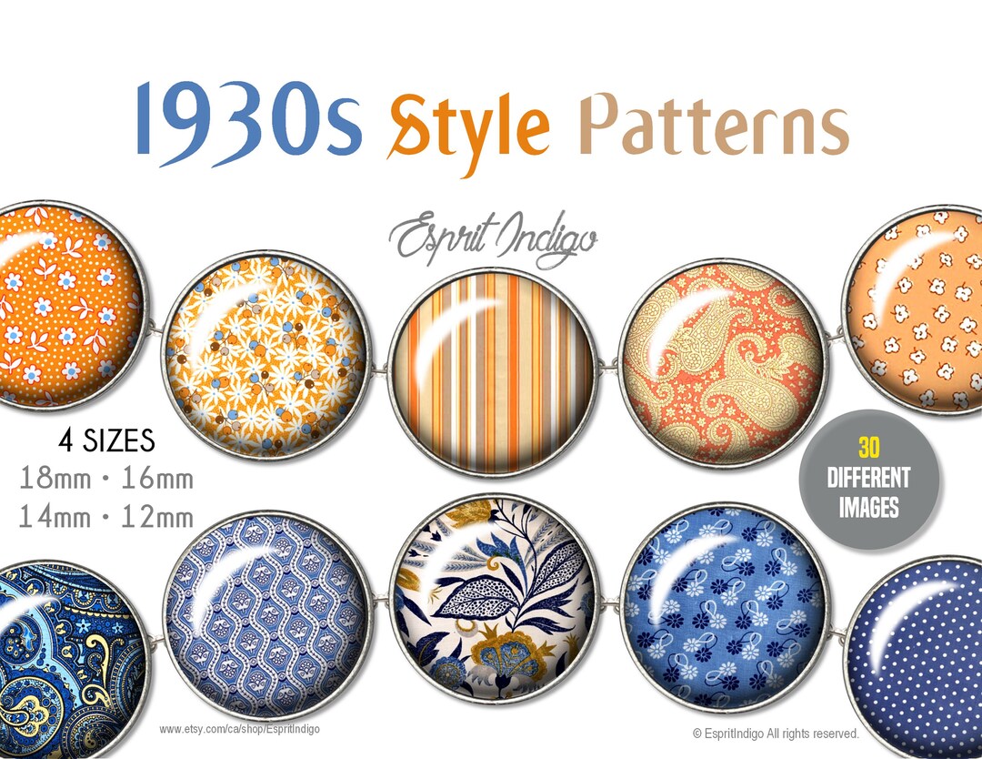 1930s STYLE Patterns Images for Cabochon Jewelry Making 18mm 16mm 14mm ...