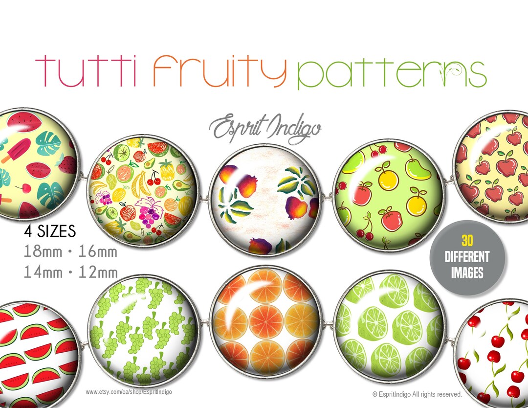 FRUITS PATTERNS Images for Cabochon Jewelry Making 18mm 16mm 14mm 12mm ...