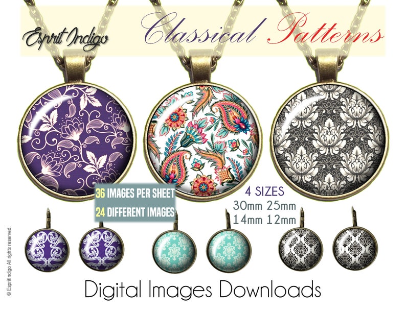 Digital Collage Sheet Download Classical Patterns 30mm 25mm - Etsy