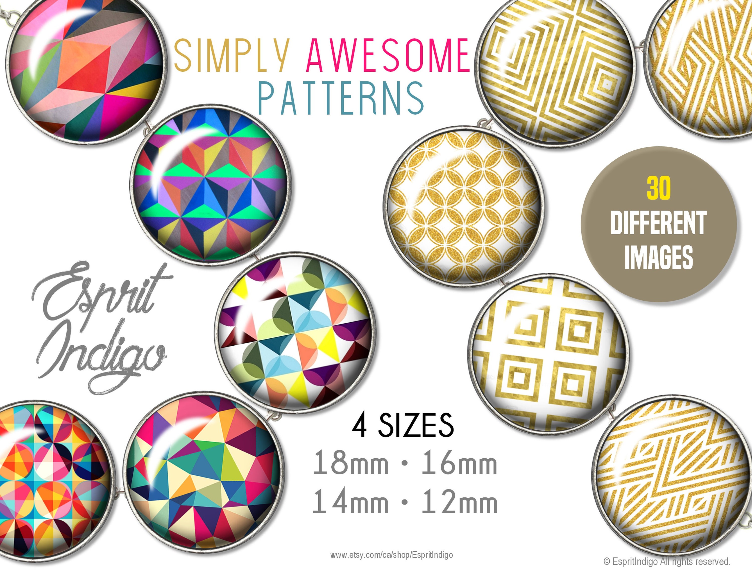 SIMPLY AWESOME Patterns Round Images for Cabochon Jewelry Making 18mm ...