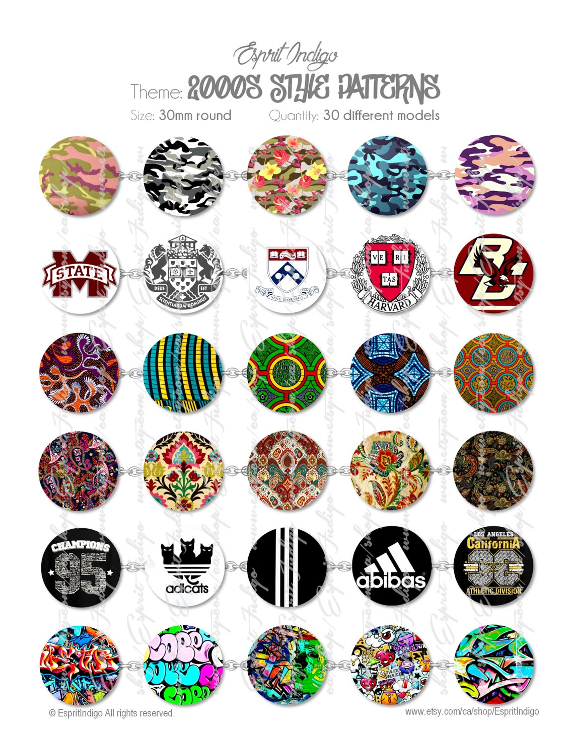 2000s STYLE Patterns Images for Cabochons Jewelry Making 30mm | Etsy