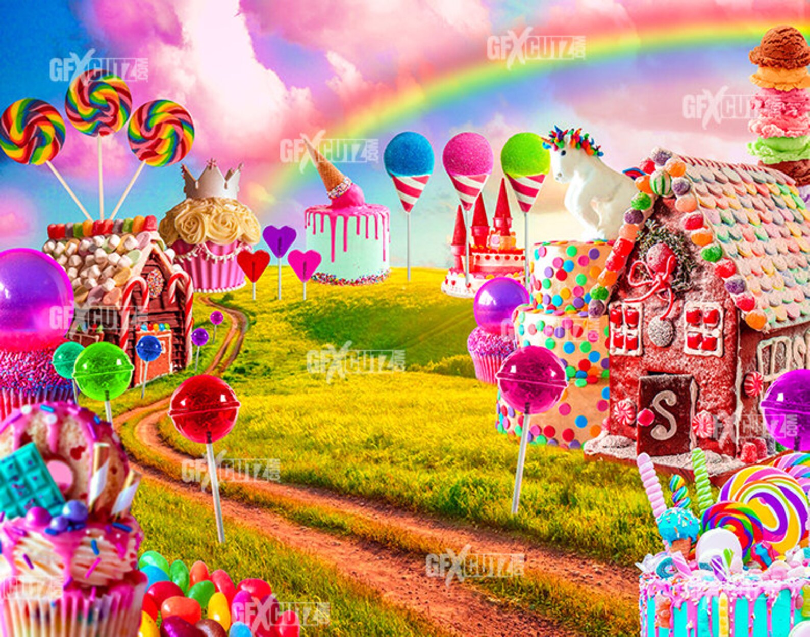 Candyland Backdrop / Digital Background / Photoshop Overlay / | Etsy