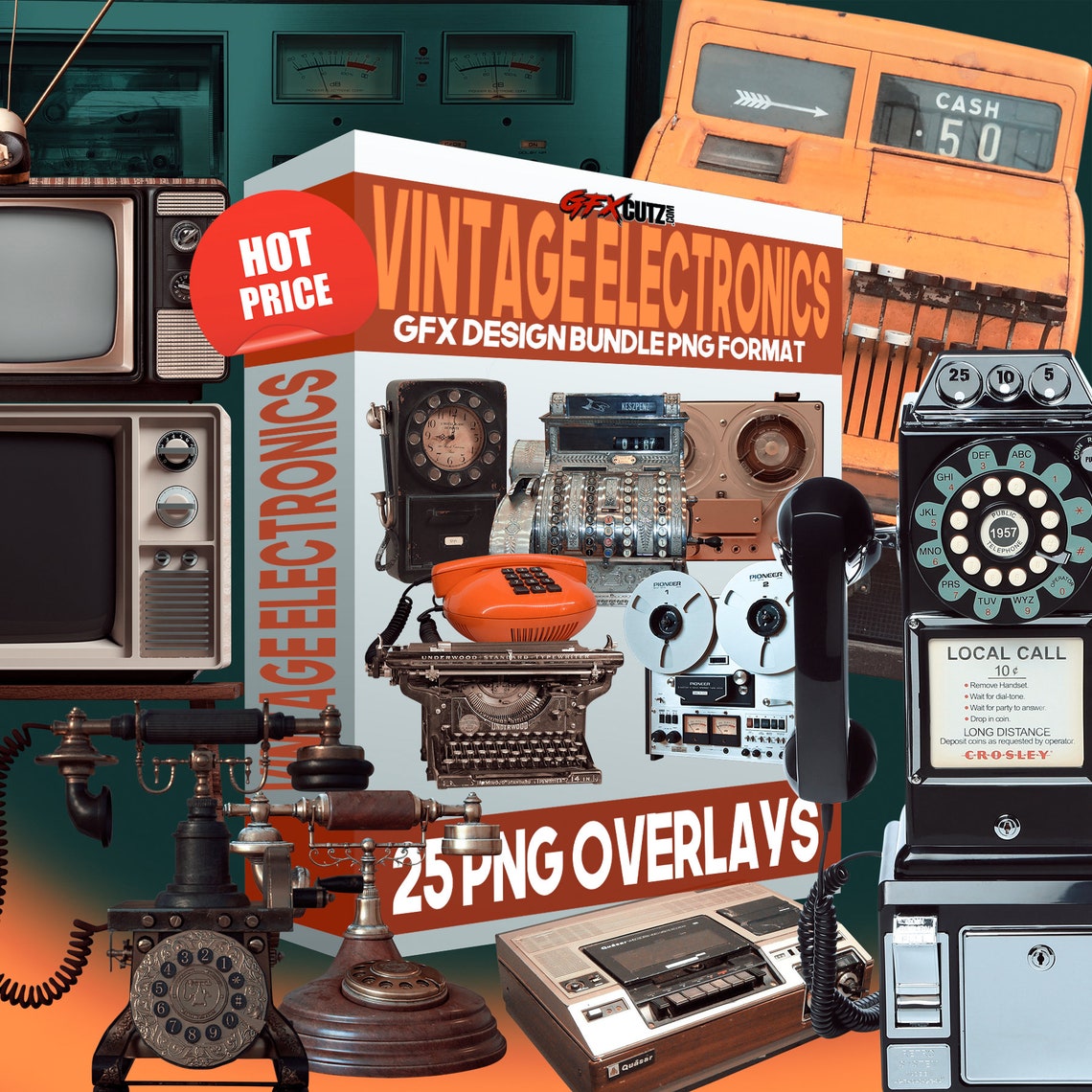 Vintage Electronics Photoshop Overlays in PNG Format TV | Etsy
