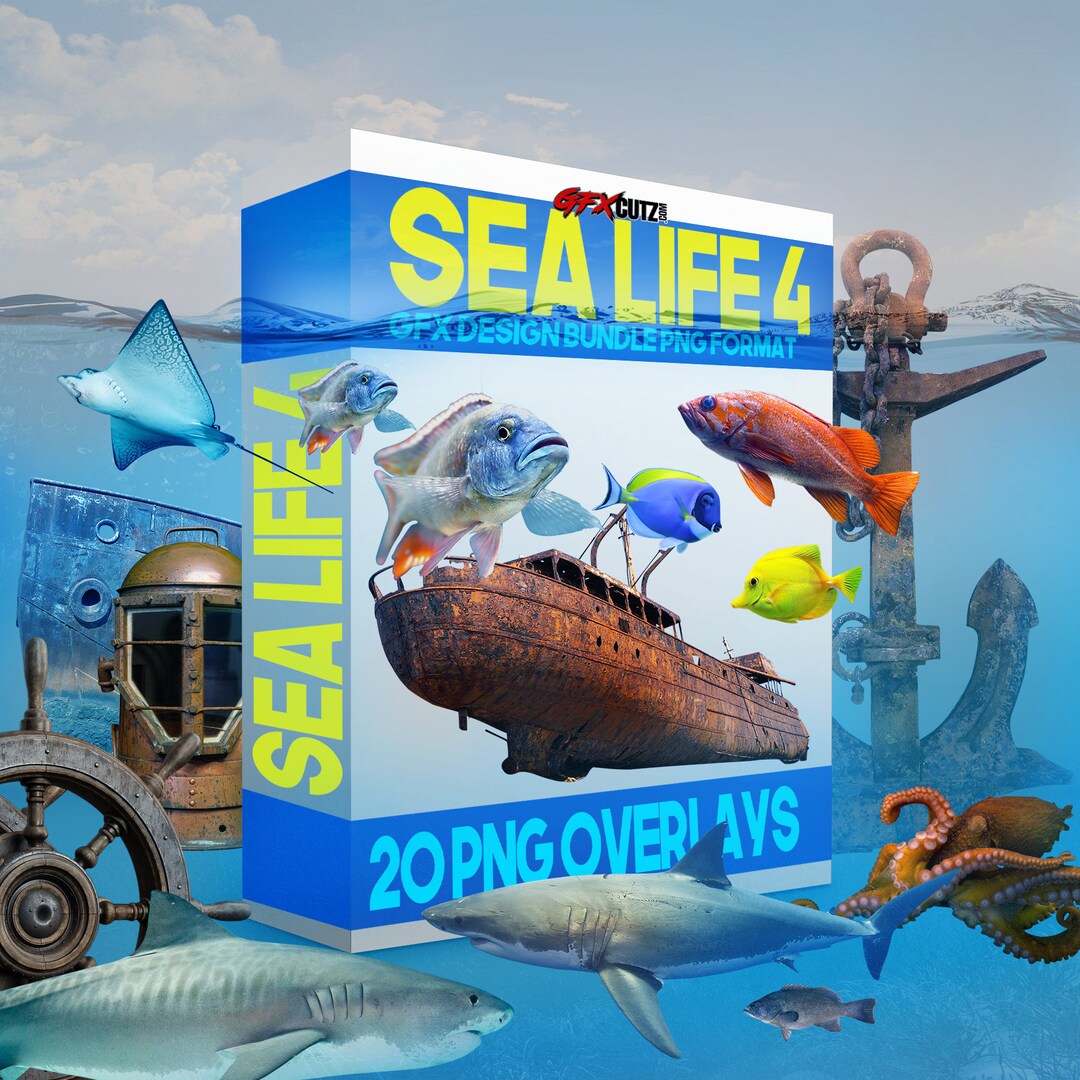 Sea Life 4 Photoshop Overlays, in PNG Format - Shark Overlay, Ocean ...