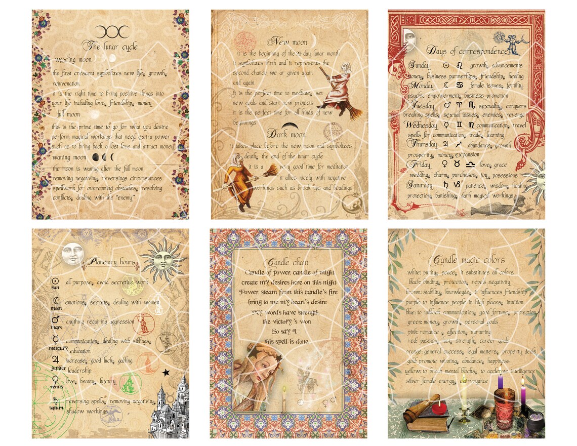 Digital Collage Sheet Lunar Cycle Moon Phases Witchy | Etsy