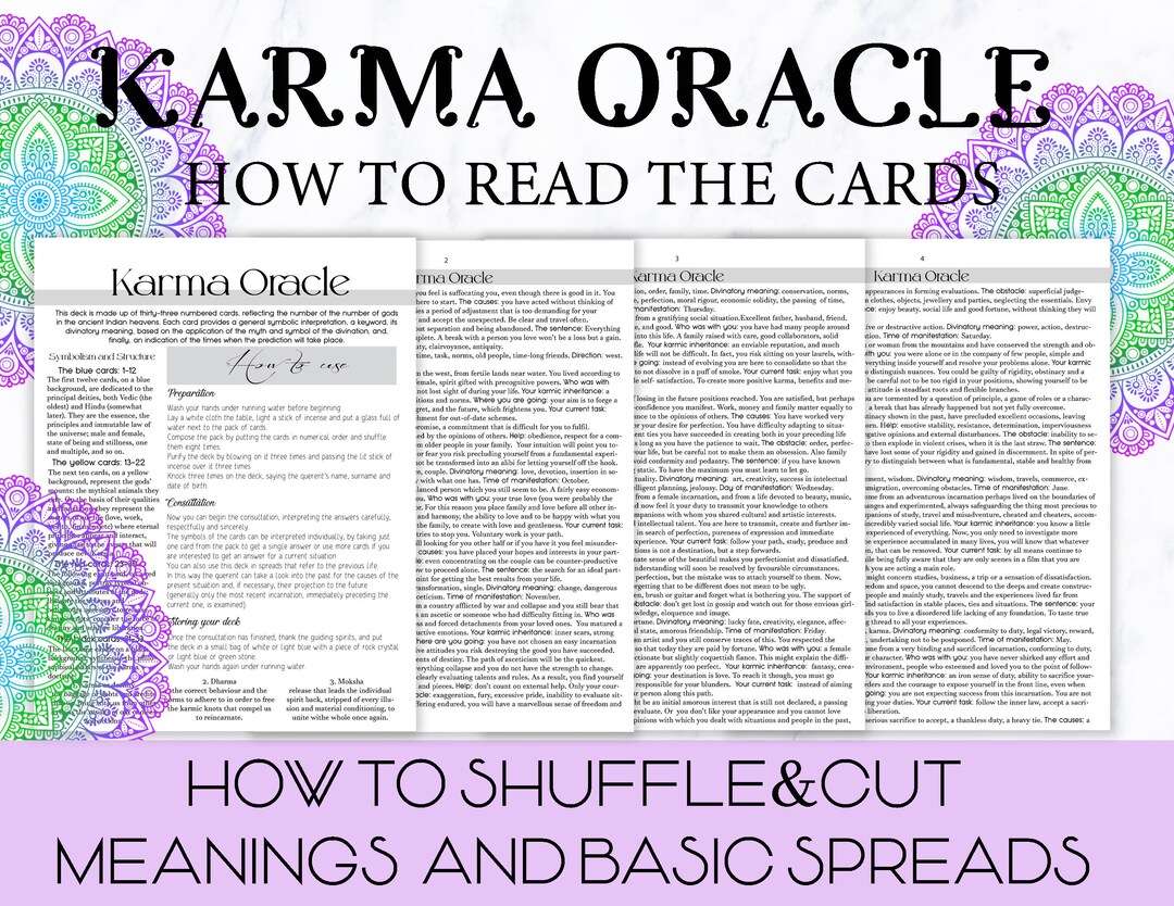 Karma Oracle, Meanings, Interpretation, Printable Pages, Tarot Journal ...