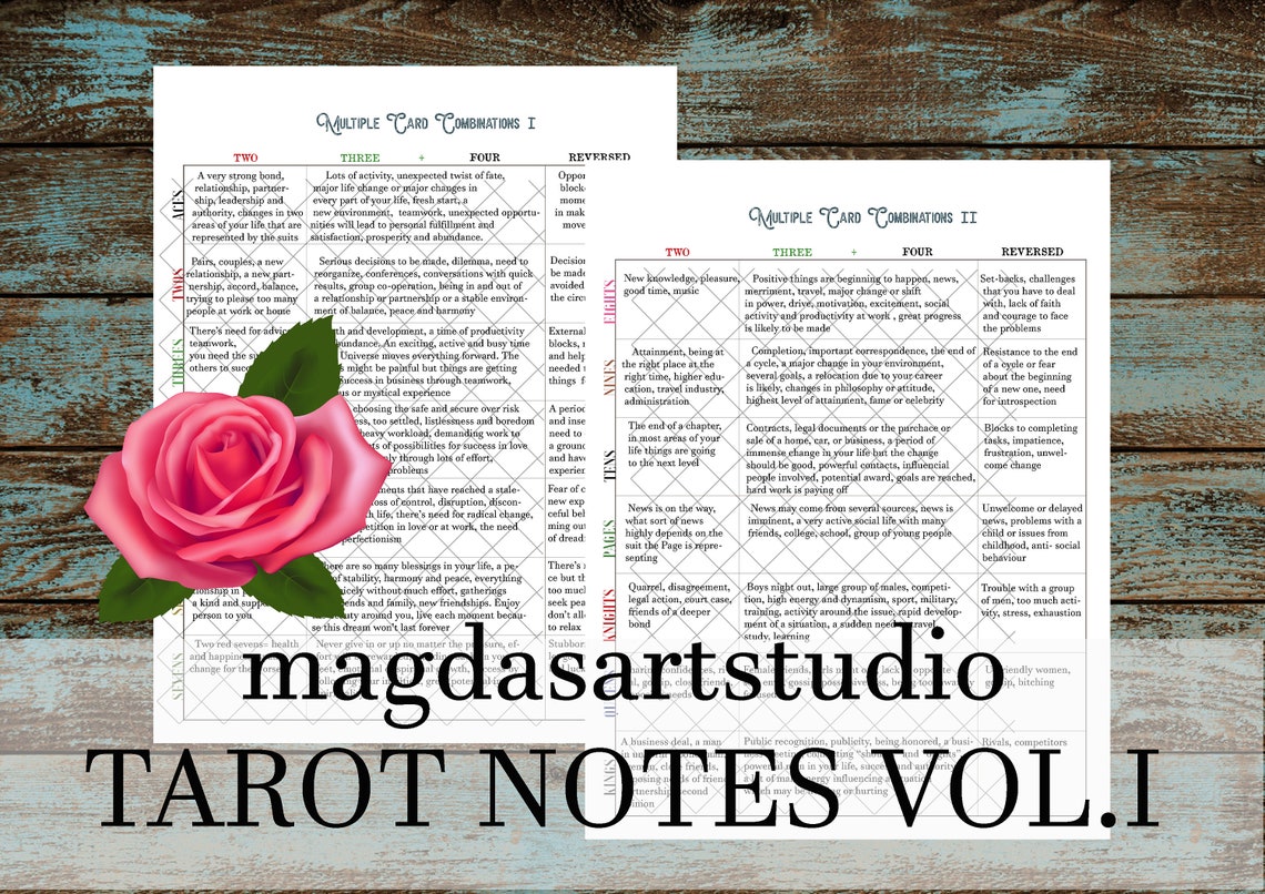Tarot Notes Vol.1, Printable Pages, Tarot Cheat Sheet, Tarot Card ...