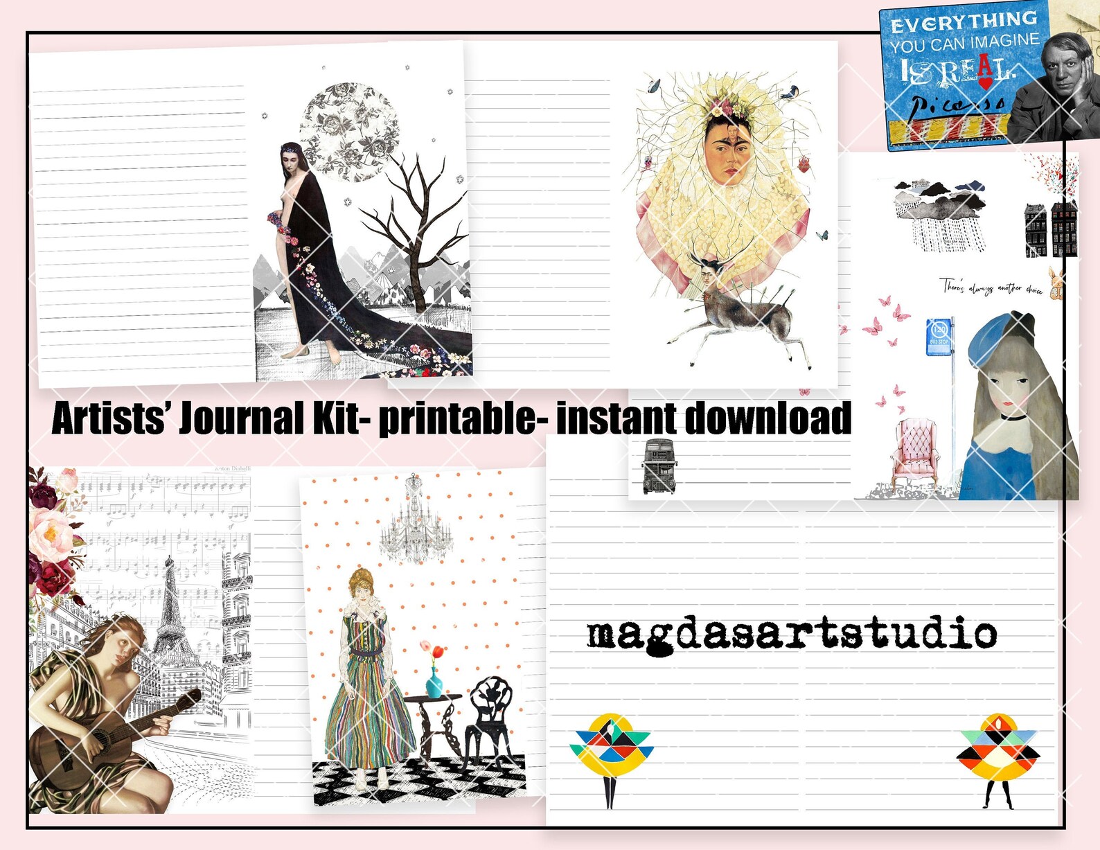 Journal Kit, Printable, Art Journal, 16 Pages With 16 Different Images ...