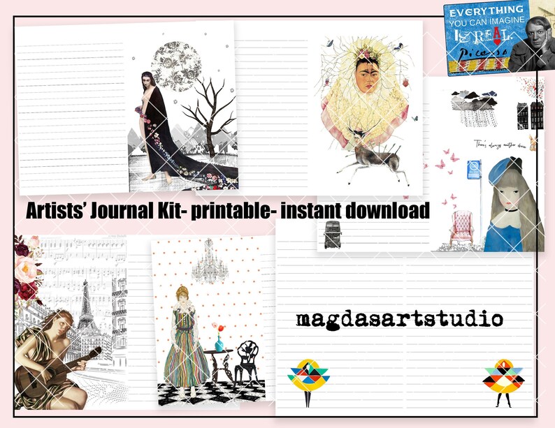 Journal Kit, Printable, Art Journal, 16 Pages With 16 Different Images ...
