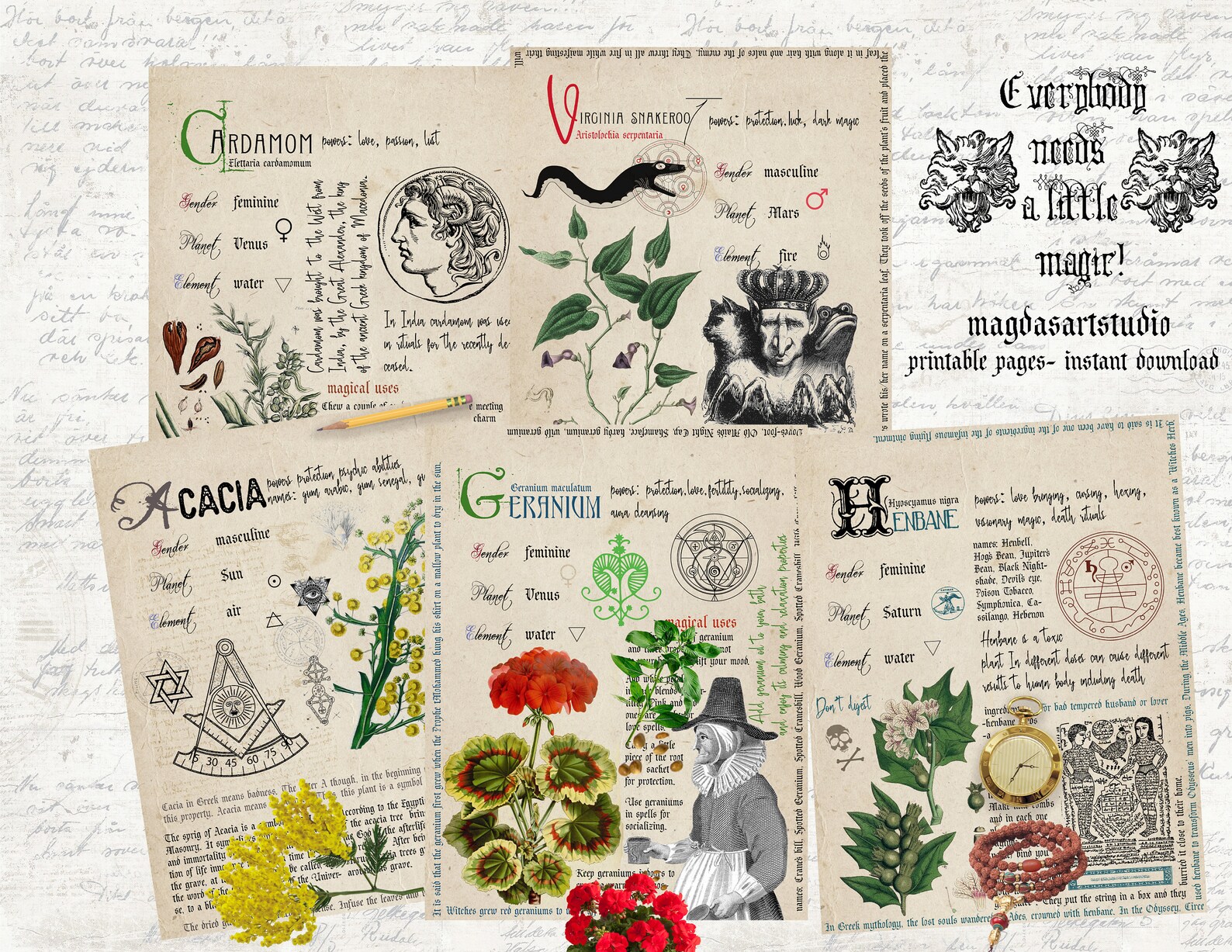 Book of Shadows, Printable, Grimoire Pages, Herb Magic, Witchcraft ...