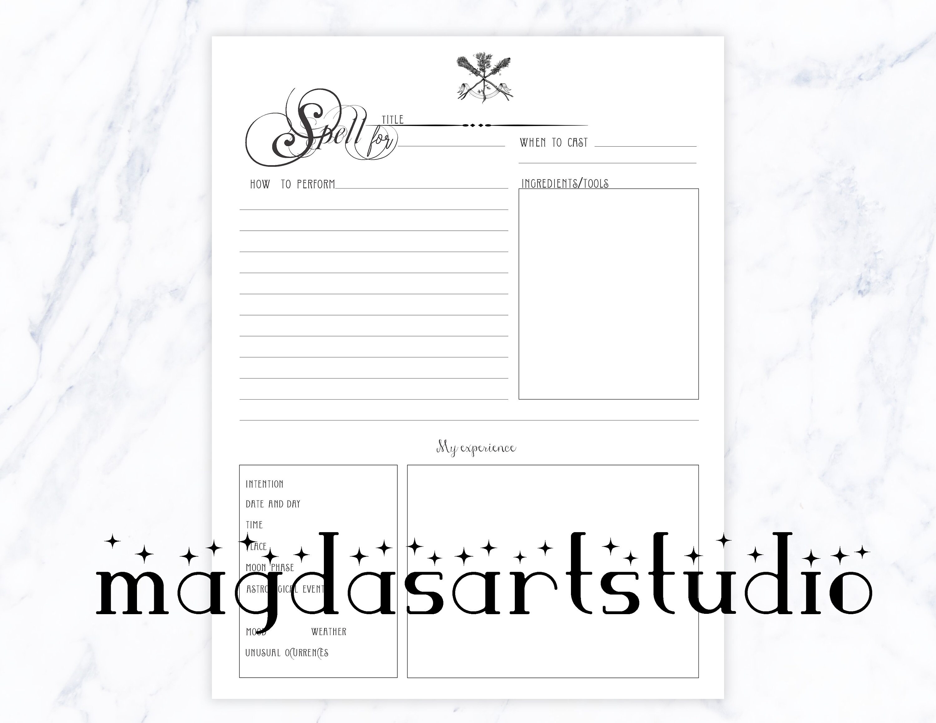 Spell Template Printable Grimoire Book of Shadows Journal | Etsy