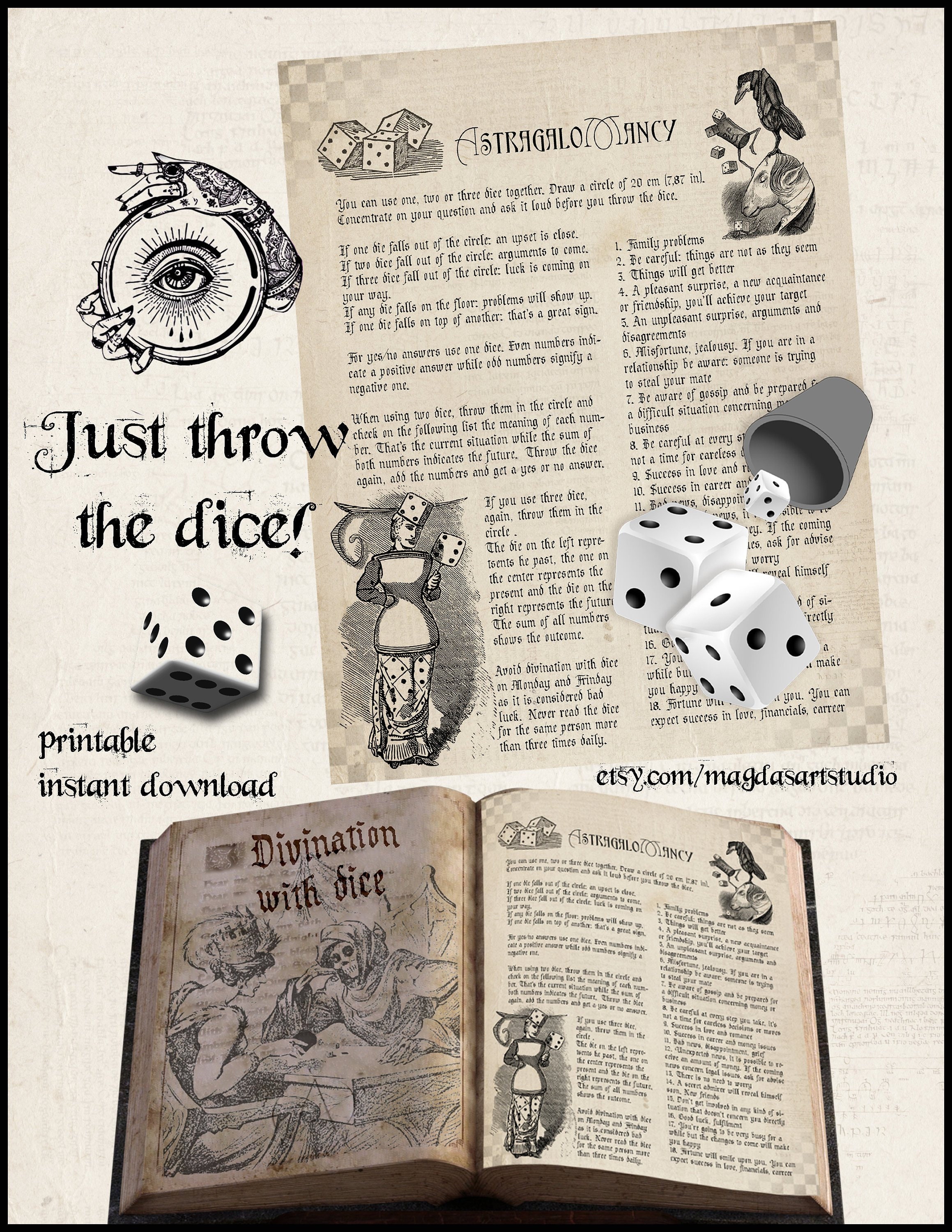 Divination With Dice, Astragalomancy, Book of Shadows, Grimoire, D11 ...