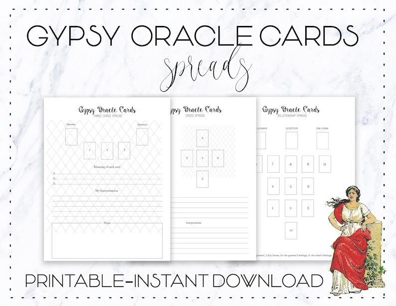 Gypsy Oracle Cards Spreads Worksheets Printable Tarot - Etsy