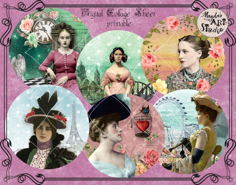 Digital Collage Sheet, Circles, Victorian Lady, Victorian Photos ...