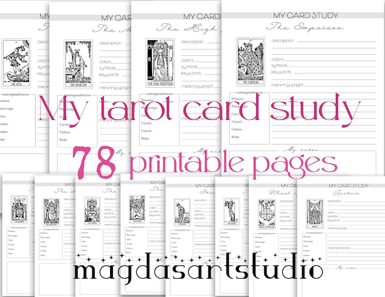 Tarot Journal, Tarot Card Study Sheets, Printable Pages, 78 Sheets ...