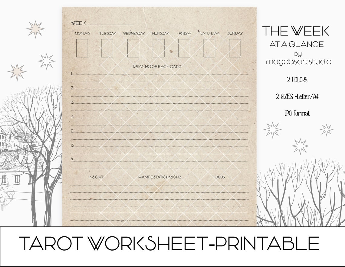 Tarot Journal Page Printable Tarot Worksheet the Week on | Etsy