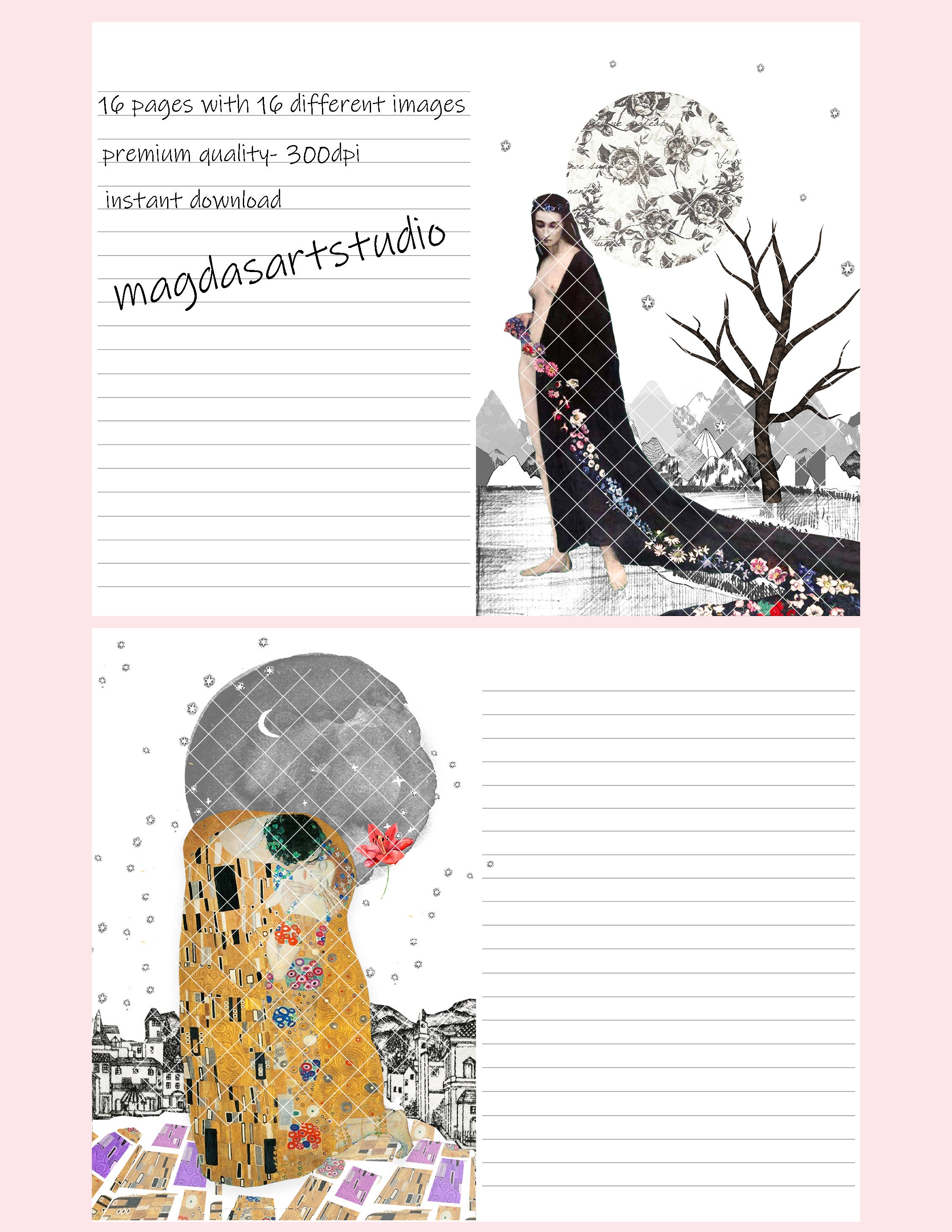 Journal Kit Printable Art Journal 16 Pages With 16 | Etsy