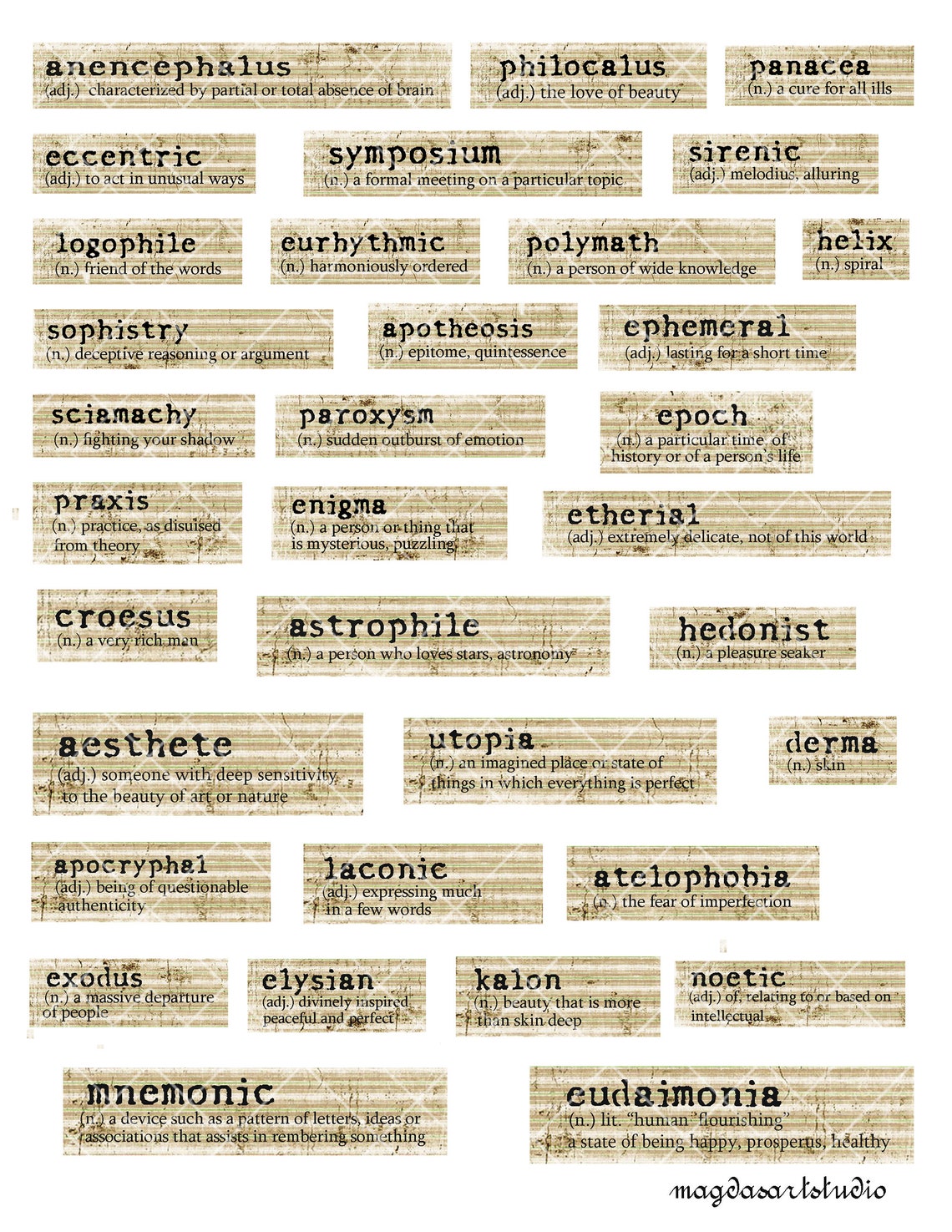 Digital Collage Sheet, Words, Dictionary, English Words With Greek ...