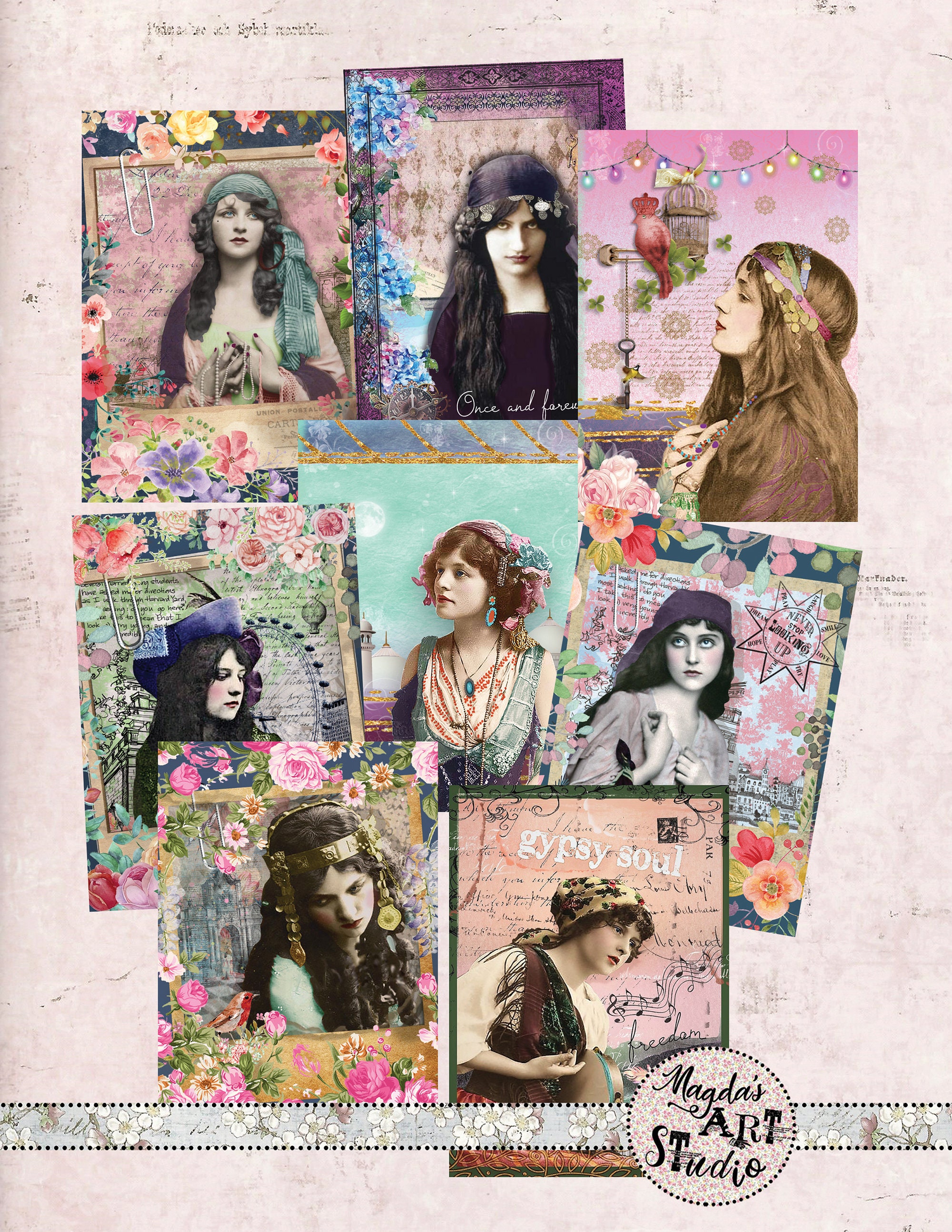 Digital Collage Sheet ATC Gypsies Vintage Gypsies Boho | Etsy