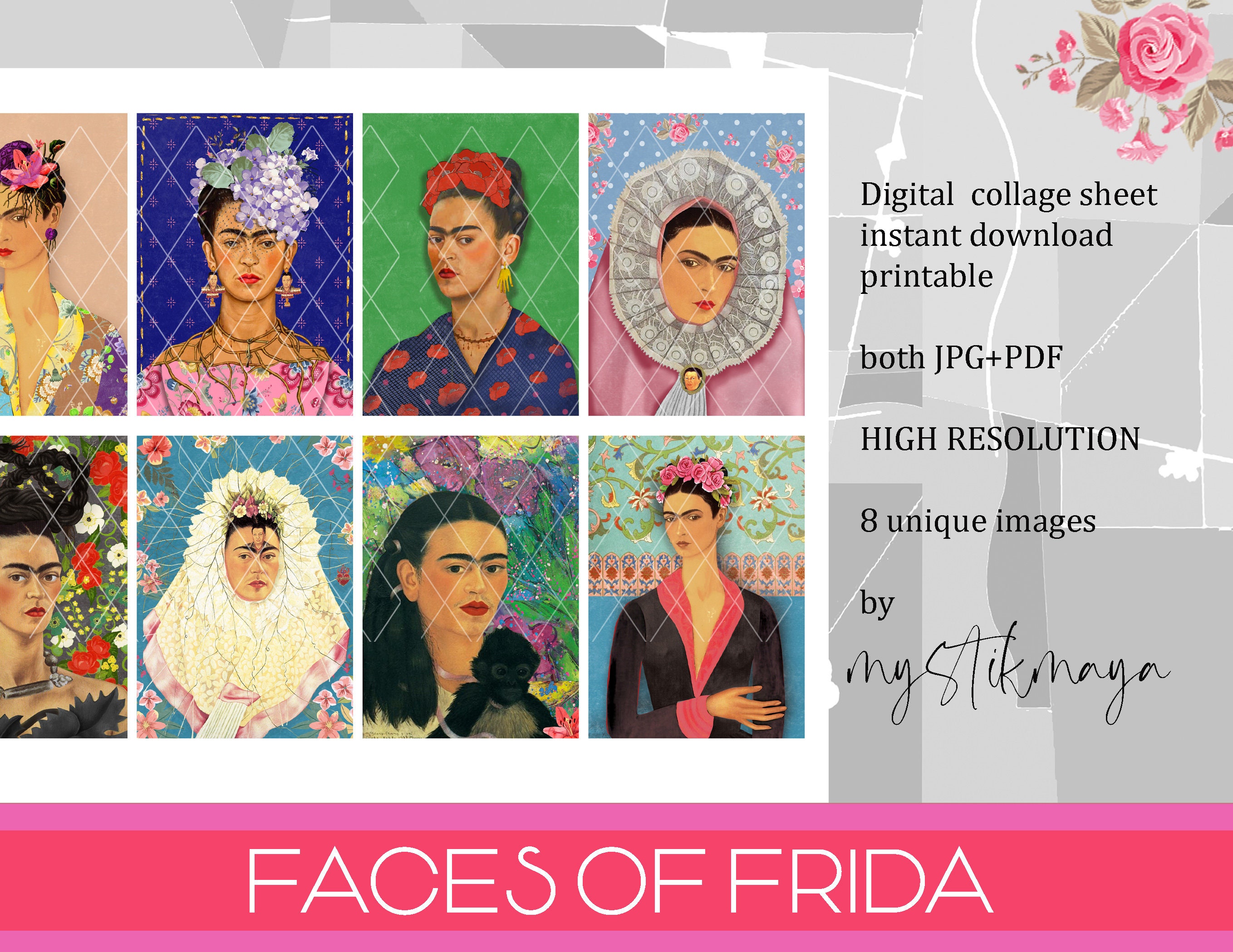 Frida Kahlo Digital Collage Sheet Atc Cards Aceo - Etsy