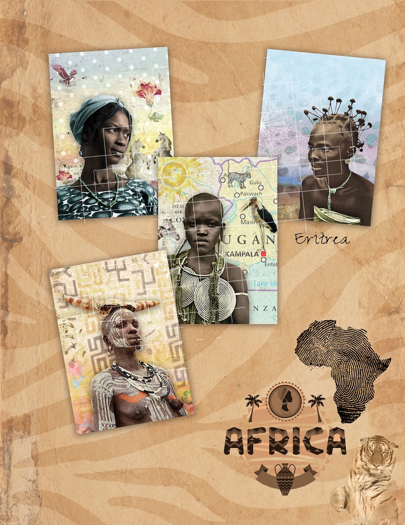Collage Sheet, African Woman, Africa, Atc, Aceo, Digital Collage Sheet ...
