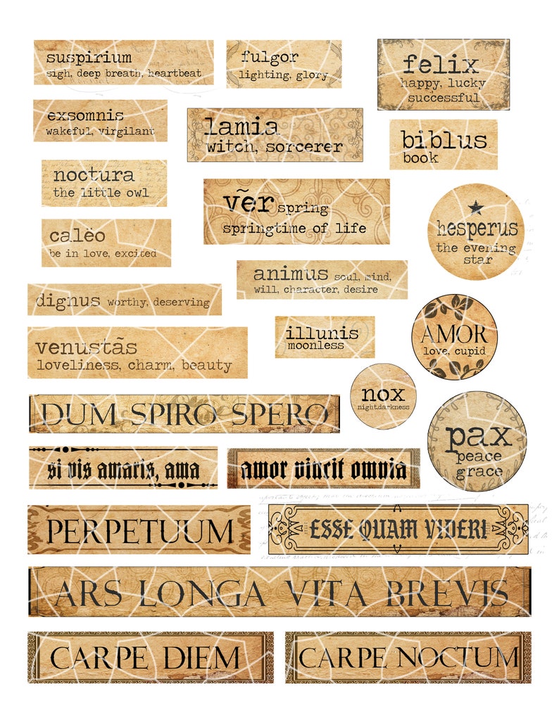 Digital collage sheet words latin words dictionary quotes | Etsy