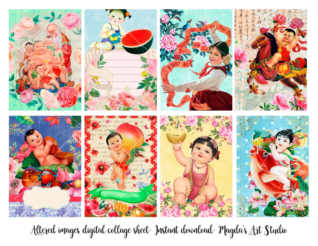 Propaganda Posters, China, Chinese Children, Digital Collage Sheet, ATC ...