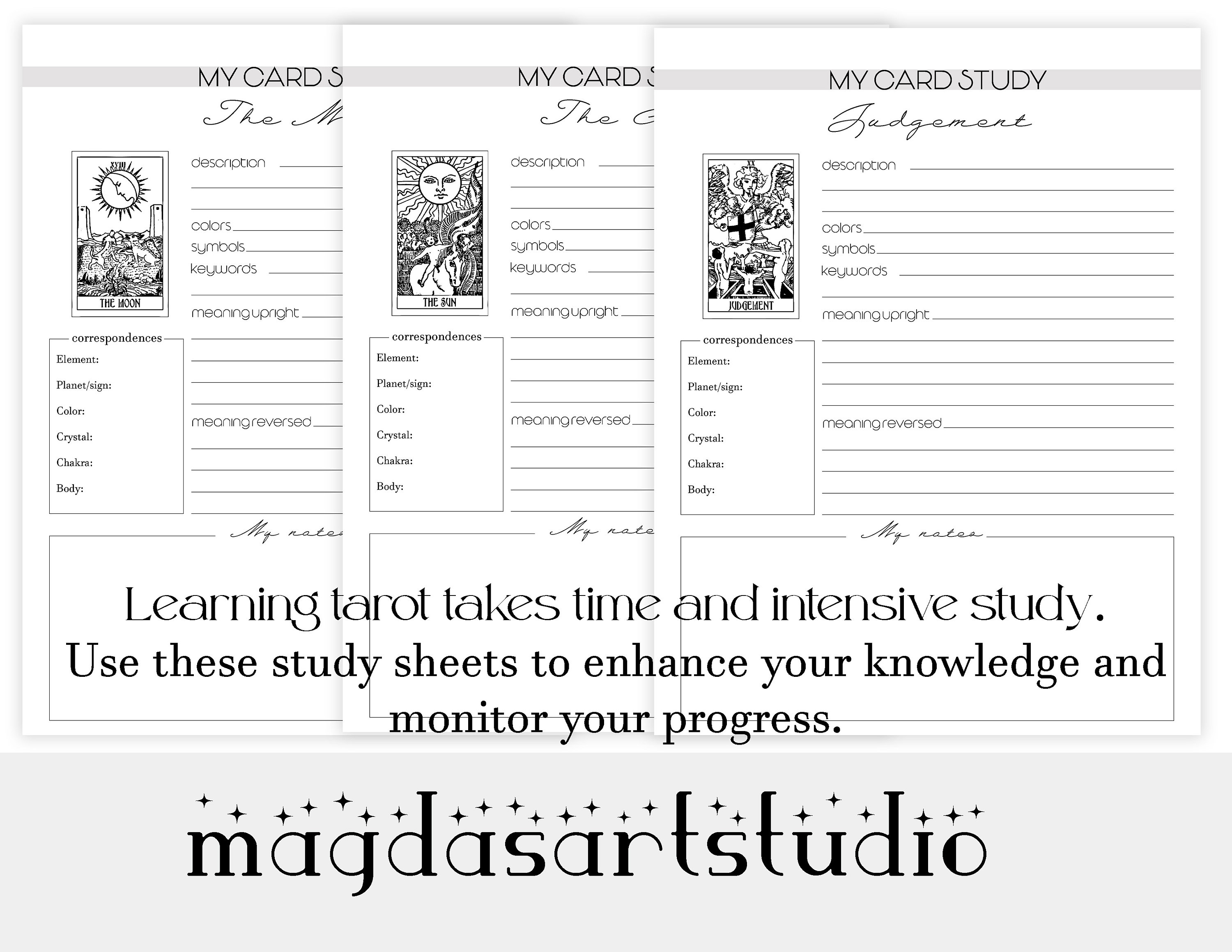 Tarot Journal Tarot Card Study Sheets Printable Pages 78 - Etsy
