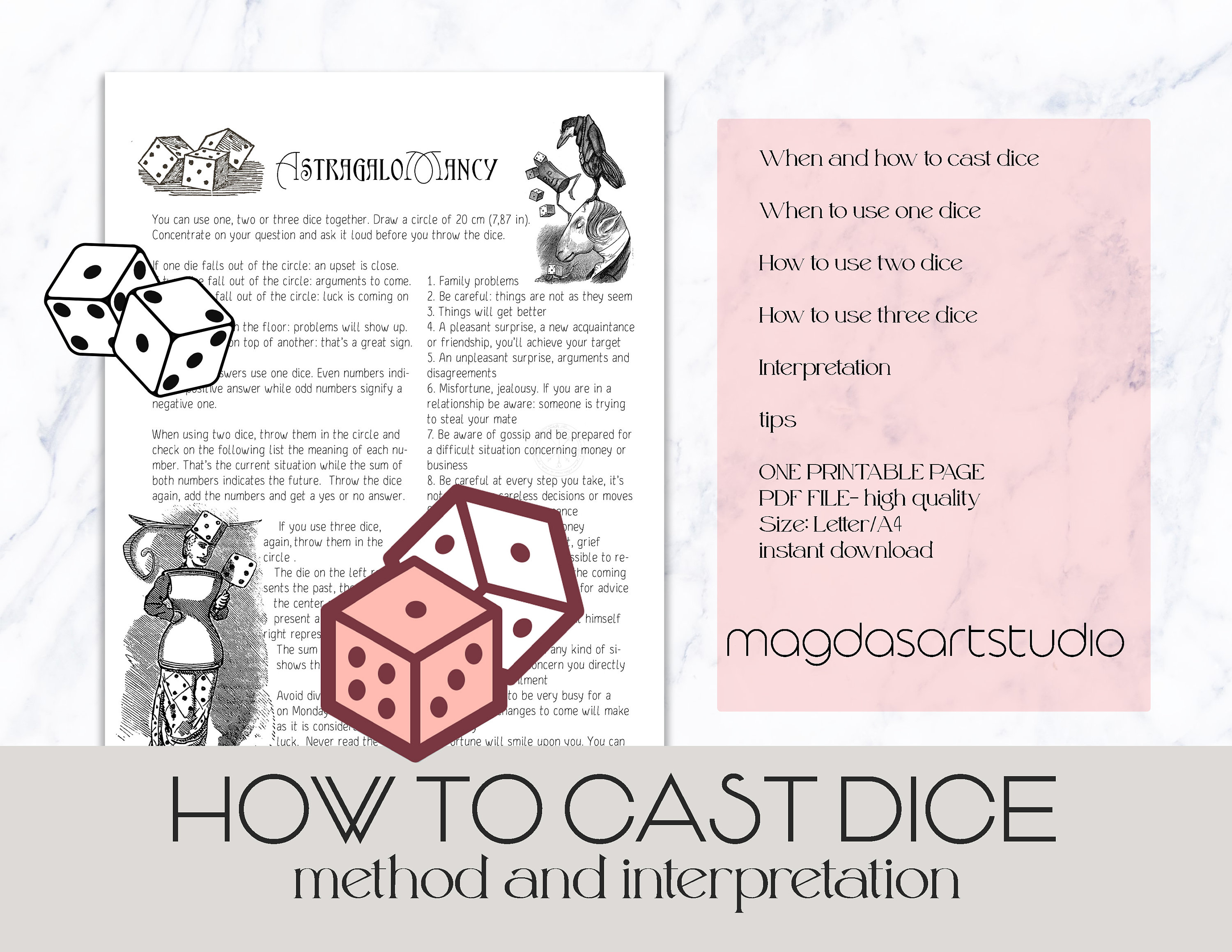 Dice Divination Astragalomancy Book of Shadows Printable | Etsy