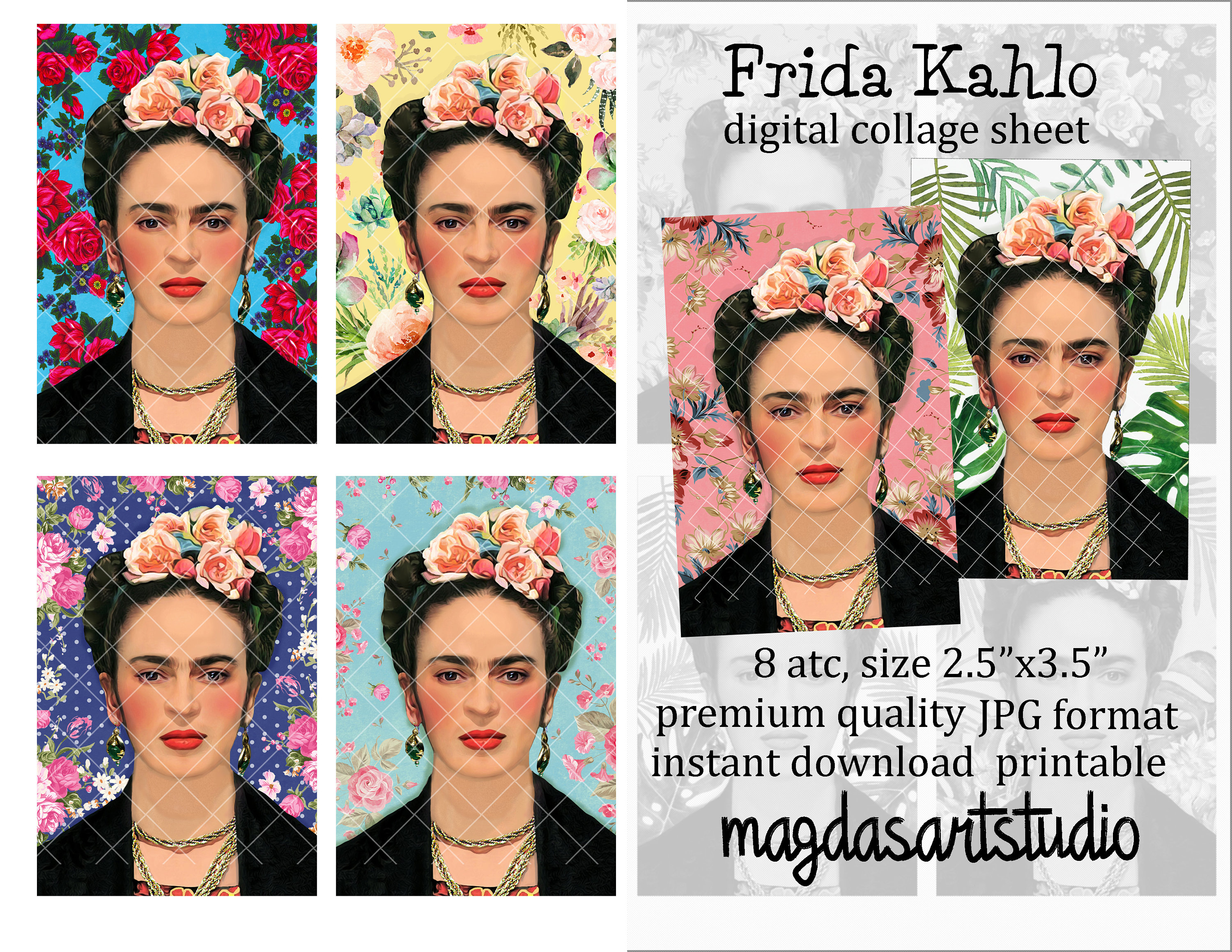 Frida Kahlo Digital Collage Sheet Atc 2.5x3.5 - Etsy