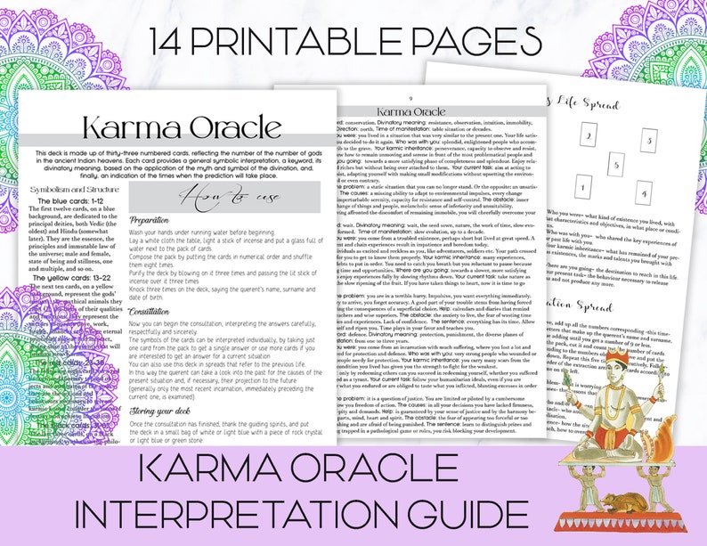 Karma oracle meanings interpretation printable pages tarot | Etsy