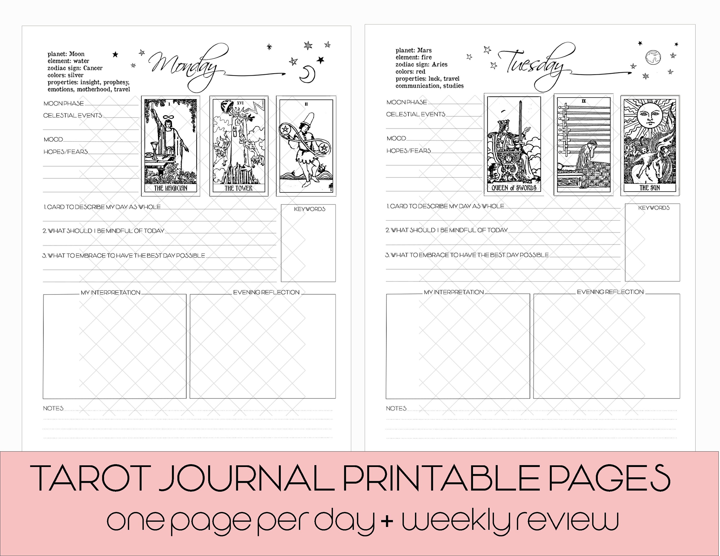 Tarot Journal Printable Pages Tarot Deck Black & White Tarot | Etsy