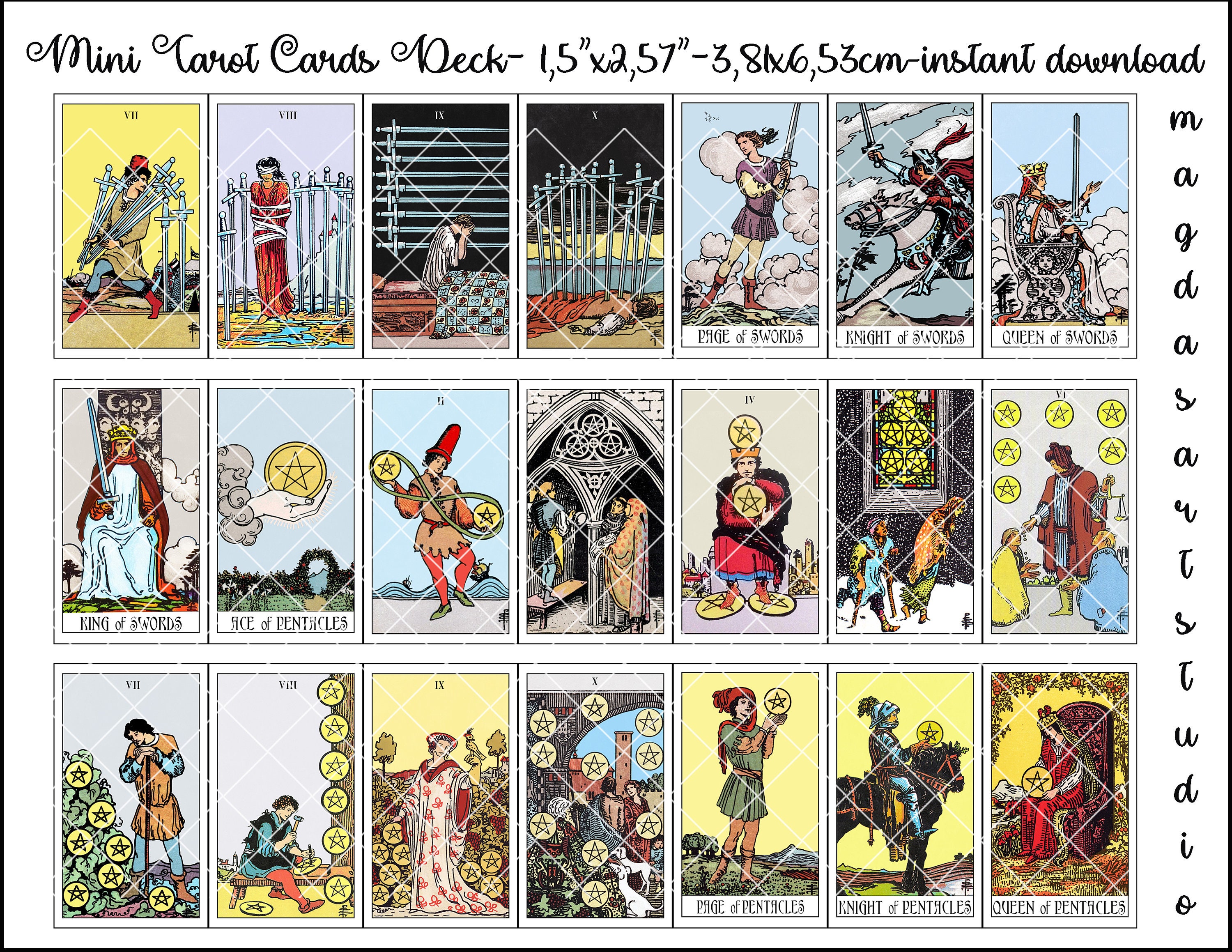 Mini Tarot Cards Deck Printable Rider Waite Tarot Cards - Etsy Canada