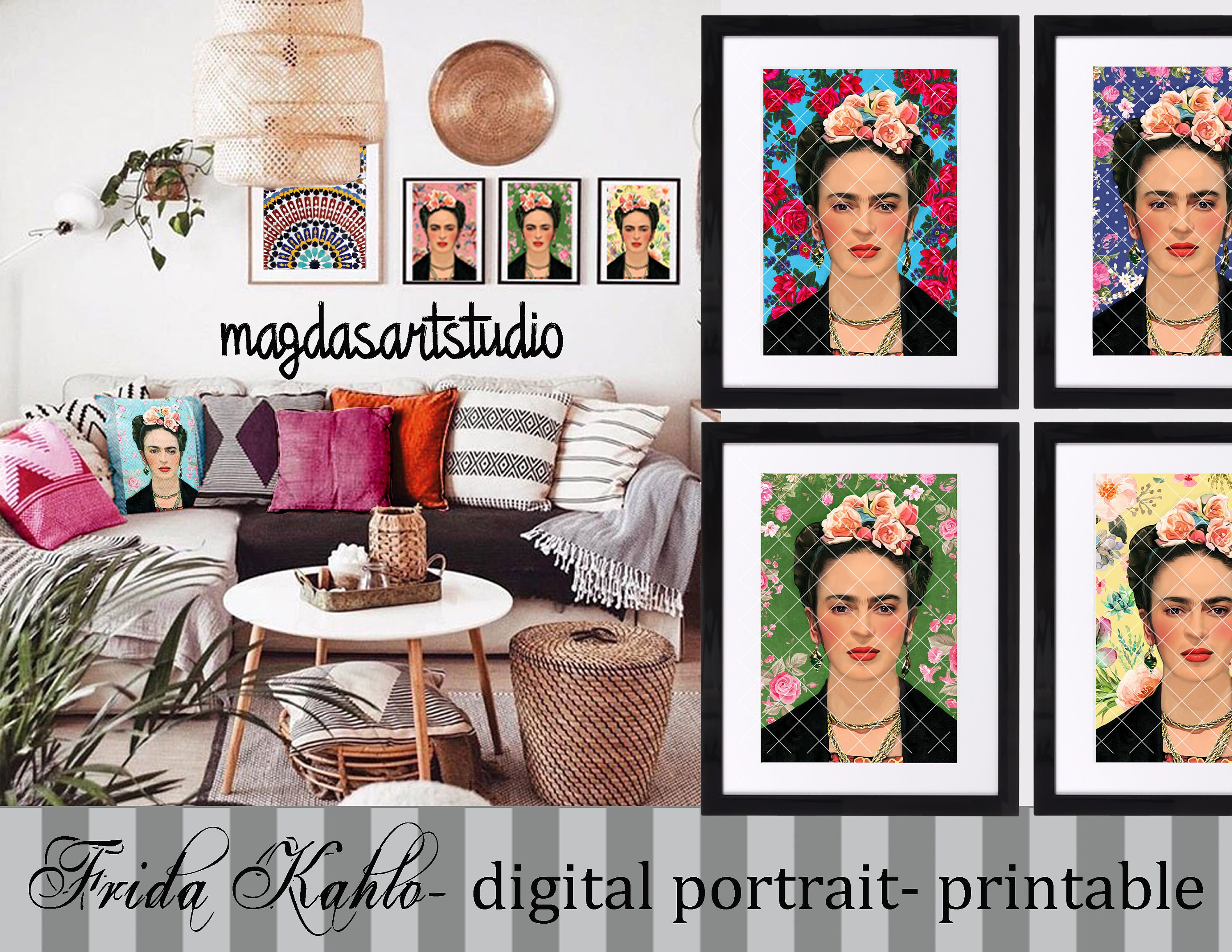 Frida Kahlo Digital Portrait Printable Instant Download - Etsy