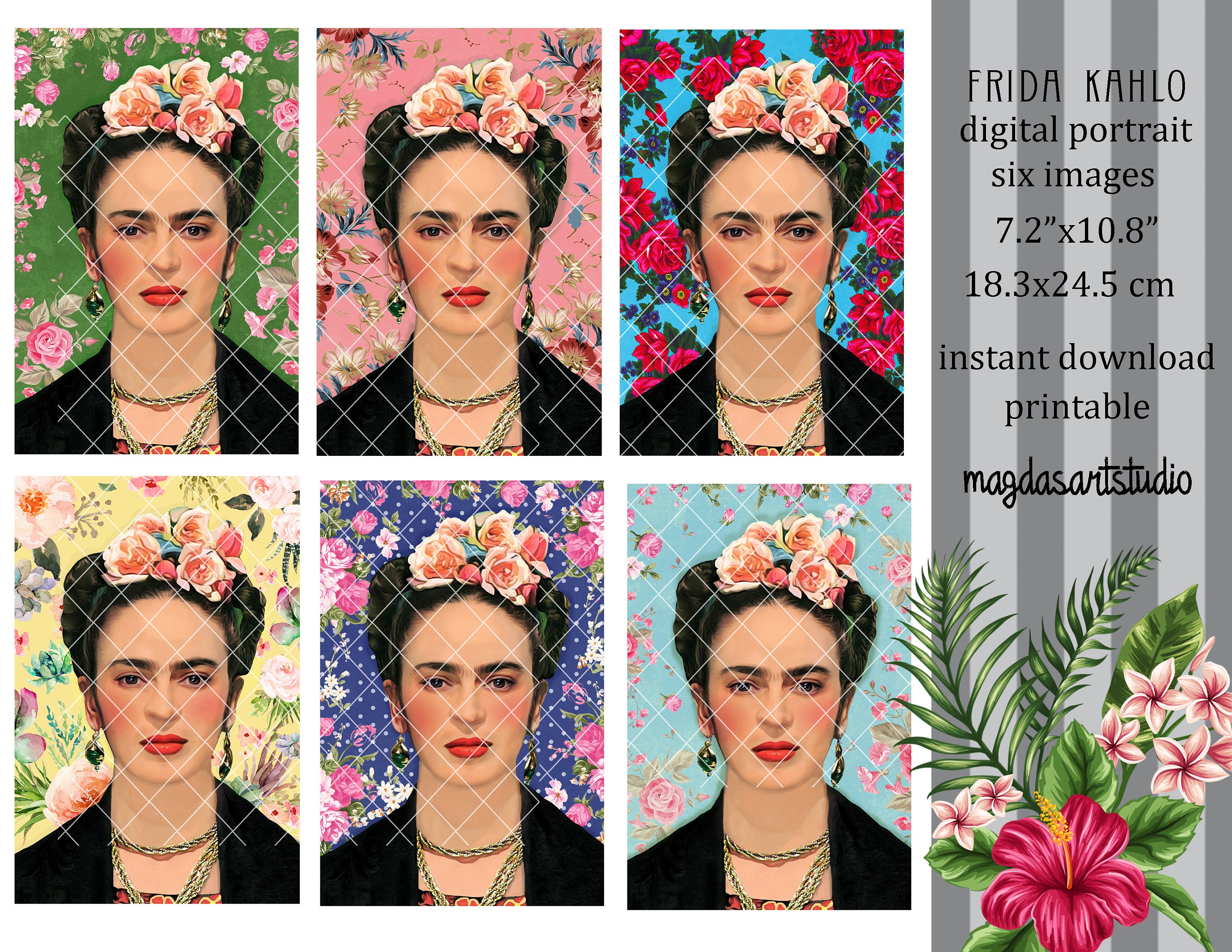 Frida Kahlo Digital Portrait Printable Instant Download - Etsy