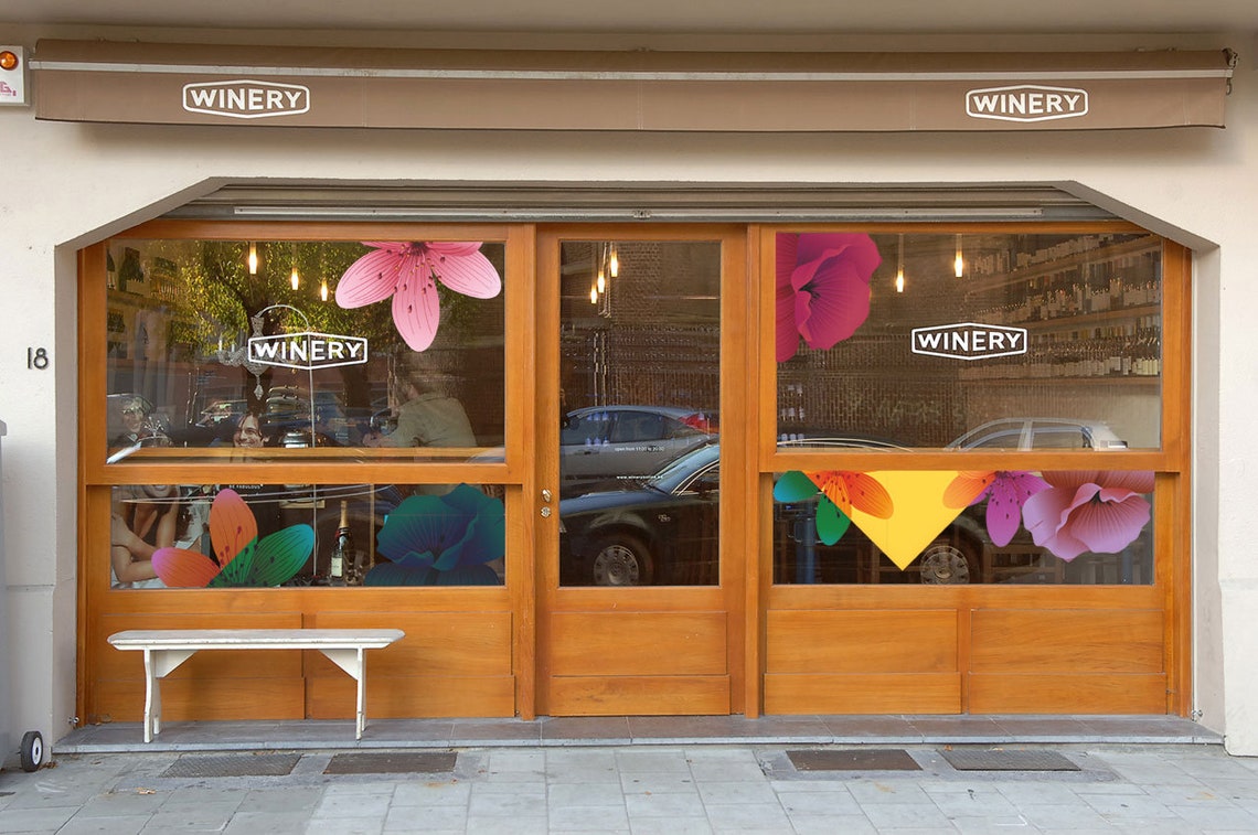 Fall Flower Sticker Window / Vinyl Decals for Showcase / Stained-glass ...