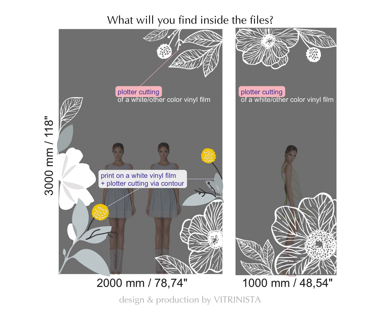 Outlines White Flowers, Flat Color Floral Design/ Vector File for the ...