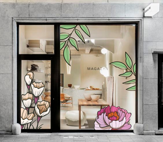 Flowers and Leaves / Decal Design / Vinyl Showcase Window Display ...