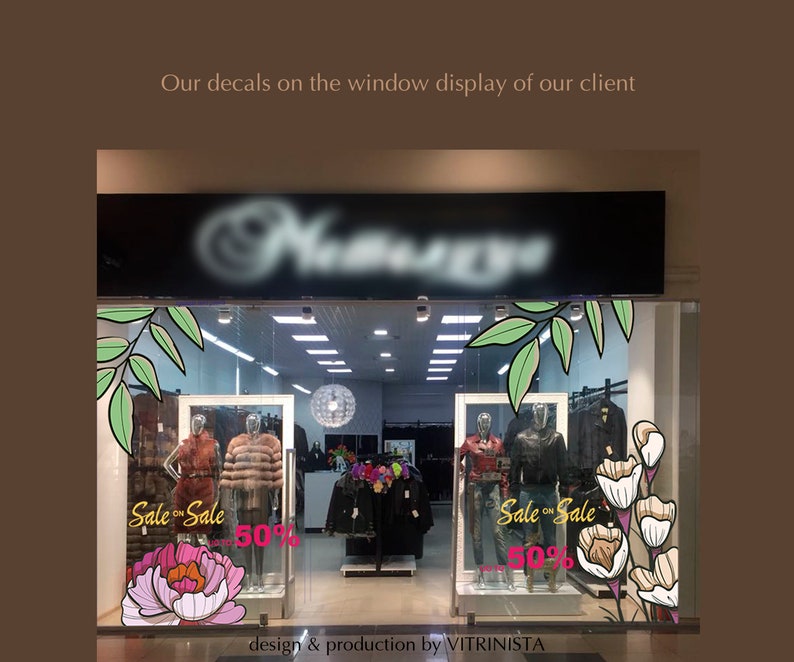 Flowers and Leaves Decals for Decor Window Display / Showcase / Vinyl ...