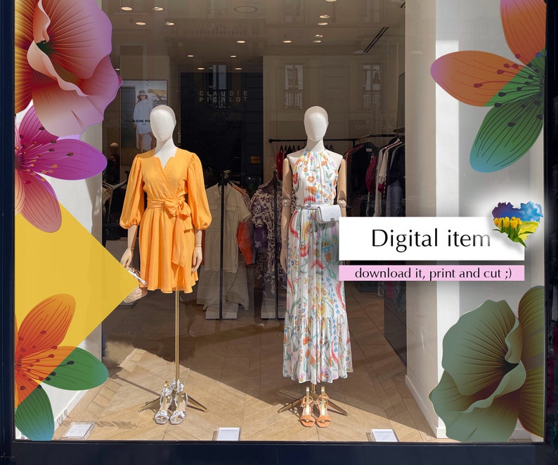 Fall Flower Sticker Window / Vinyl Decals for Showcase / Stained-glass ...